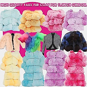 ZTWEDEN Doll Clothes Fur Winter Coat Jacket Set for 30cm Girl Doll, 11.5 inches Fashion Doll Dress Tops Trousers Skirts T-Shirt Hat Outfit for 11.5'' Girl Doll for Birthday