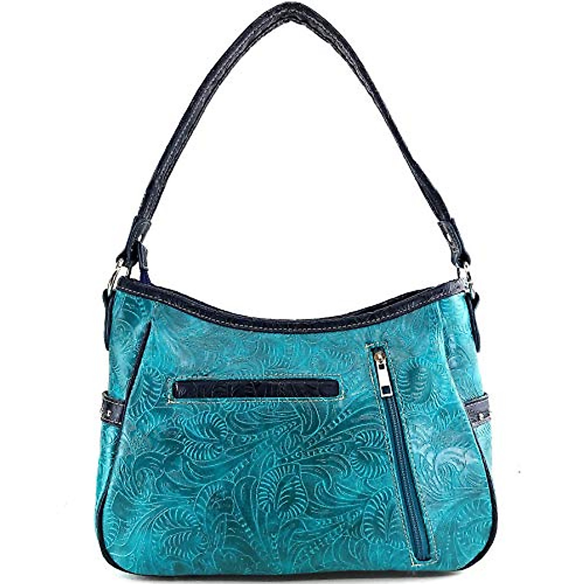 Zelris Floral Western Pu Tooled Leather Turquoise Concho Feathers Conceal Carry Women Hobo Purse Handbag (Turquoise)