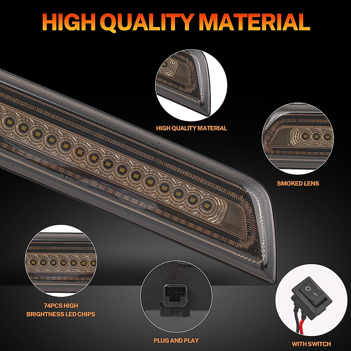 AUTOXBERT Third 3rd Brake Light for 2016-2023 Toyota Tacoma 2016 2017 2018 2019 2020 2021 2022 2023 Limited SR SR5 TRD Waterproof LED High Mount Stop LED Third Brake Light(For Double Cab ONLY)