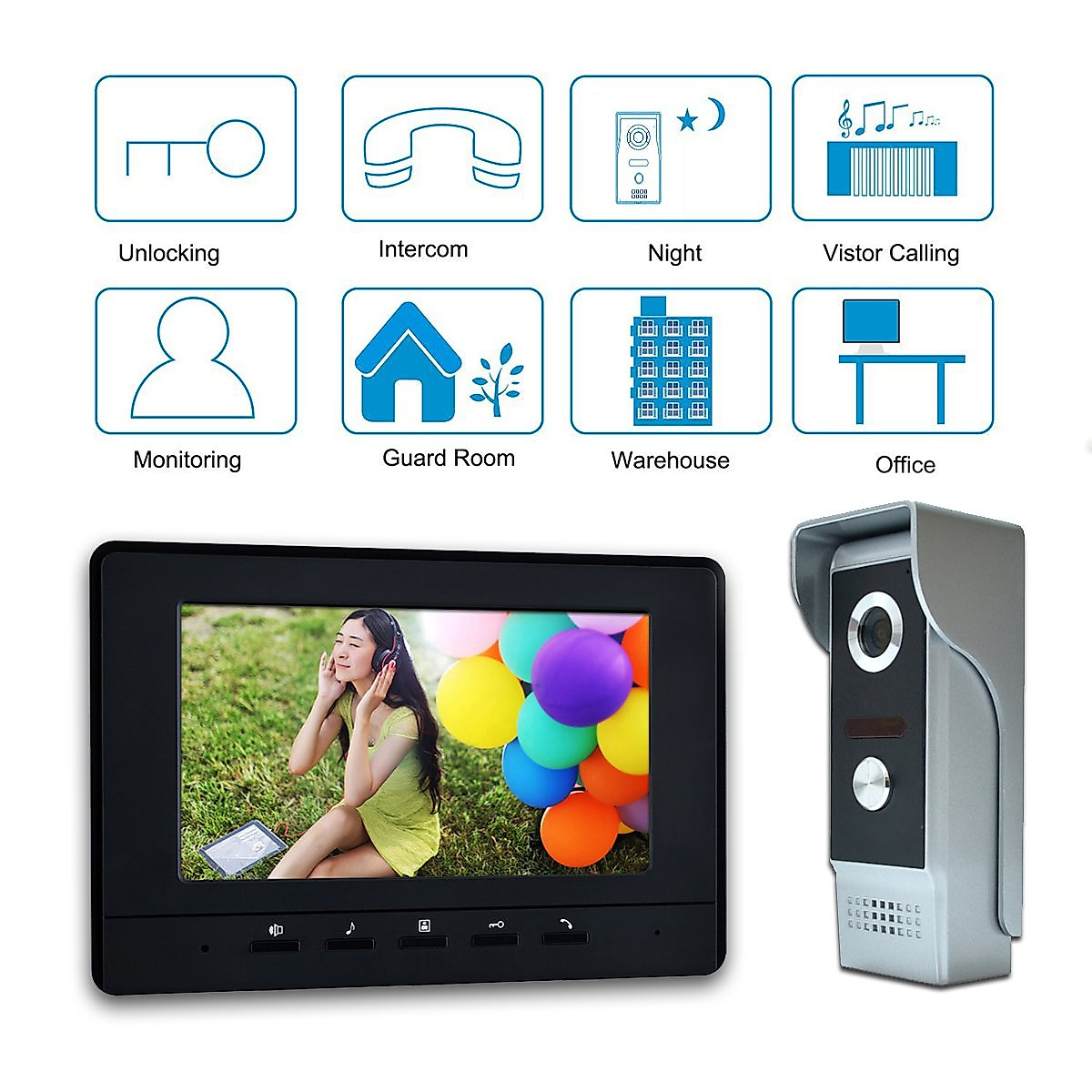 AMOCAM Wired Video Intercom System, 7 Inches Video Doorbell Door Phone System, HD Camera Kits Support Unlock, Monitoring, Dual-Way Intercom for Villa Home Office Apartment