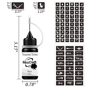 Brown Temporary Tattoo Kit, 4 Bottles Temporary Tattoo Ink with 84 Adhesive Tattoo Stencils, Body Tattoo Markers DIY Tattoos Temp for Men Women