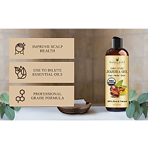 Handcraft Blends USDA Organic Jojoba Oil - 8 Fl Oz - 100% Pure and Natural - Premium Grade Oil for Face, Body and Hair - Anti-Aging Oil - Cold-Pressed and Hexane-Free - Packaging May Vary