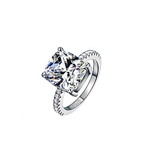 UNIQUFERANGER 4 Carat Cushion/Square/Asscher/Princess Cut Cubic Zirconia CZ Sterling Silver 925 Solitaire Wedding Engagement Ring (US Code 5-10) (6)