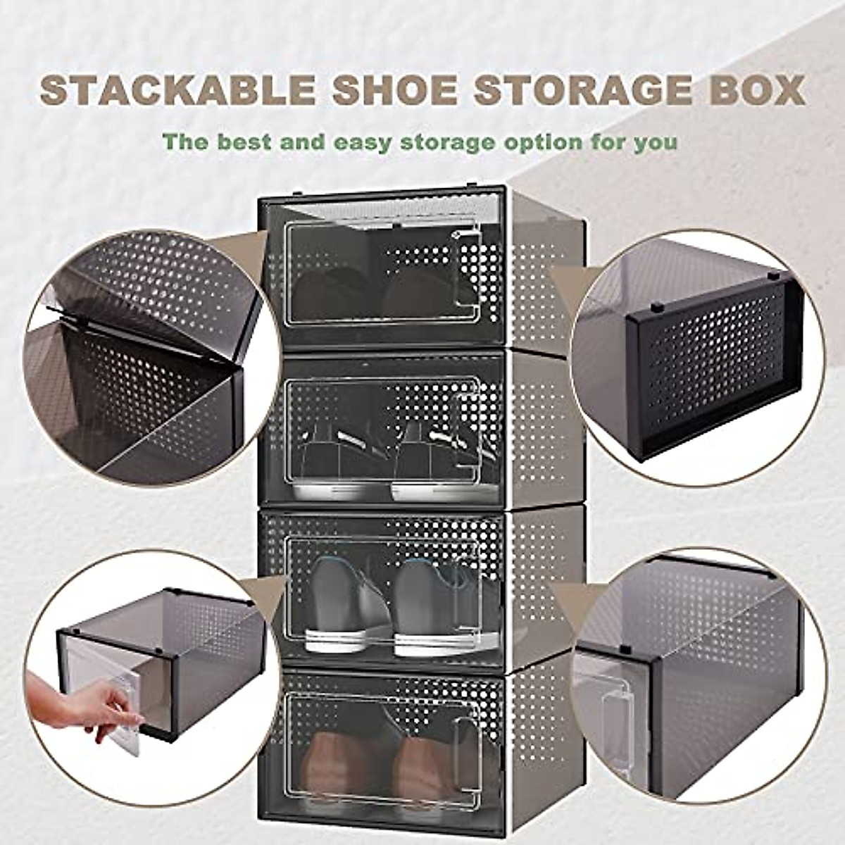 AOTENG STAR Drop Front Shoe Boxes 12 Pack Shoes Storage Containers Organizer Stackable,Plastic Shoe Storage Box Sneaker Cases for Closets Entryway Bedroom Garage,Fits Men's US Size 5.0-10