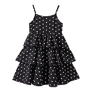 LittleSpring Toddler Girl 3T Black Dress for Girls Polka Dot Dress Spaghetti Strap Tiered Dress Lightweight Cami Dress