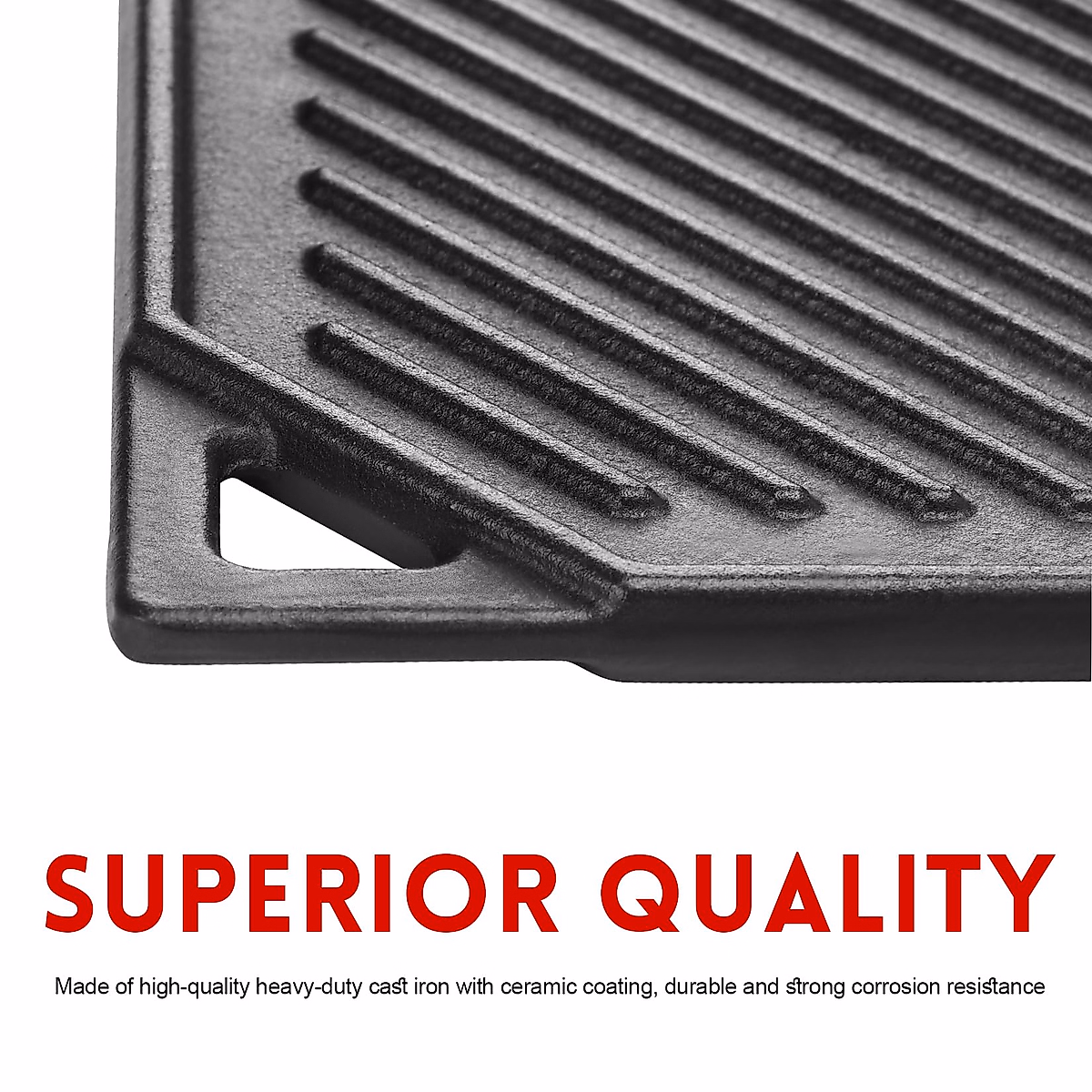 GGC Cast Iron Griddle, Reversible Flat Top Griddle for Gas Grills, Stove Tops, and Outdoor Cooking, 16.5 x 9.5 Baking Flat and Ribbed Griddle Plate for Family Cooking