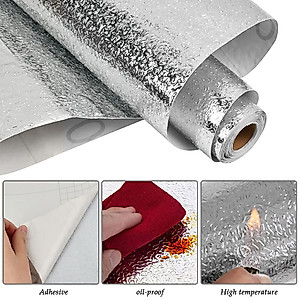 FOCCTS Kitchen Backsplash Wallpaper, Self Adhesive Peel and Stick Wallpaper Aluminum Foil Contact Paper, Oil Proof Waterproof Stove Sticker for Countertop Drawer Liner Shelf Liner 15.7'' x 196''