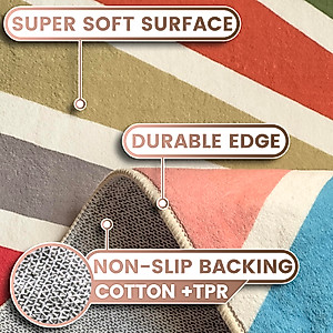 Washable 5x7 Sun Area Rug for Living Room, Rainbow Sun Modern Boho Large Area Rugs, Ultra Thin Low Pile Lightweight Soft Indoor Floor Carpet with Non-Slip Backing for Bedroom Kids Nursery Play Room