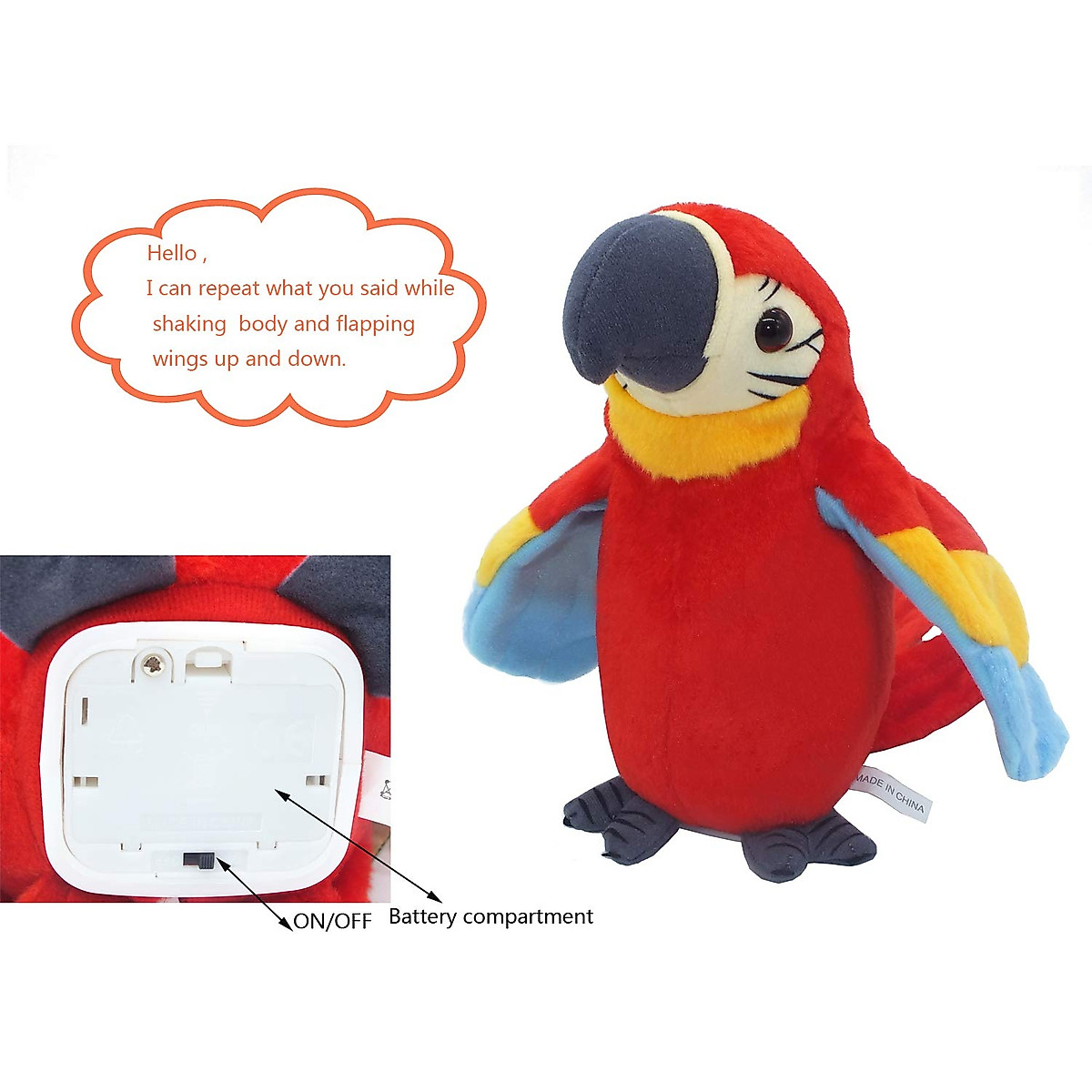 Talking Parrot Plush Toy, Repeat What You Say Funny Kids Stuffed Toys, Birthday Gift Kids Early Learning Animal Toy Electronic toy