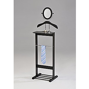 KB Designs - Black Wood Suit & Tie Freestanding Valet Stand, Clothing Organizer Rack