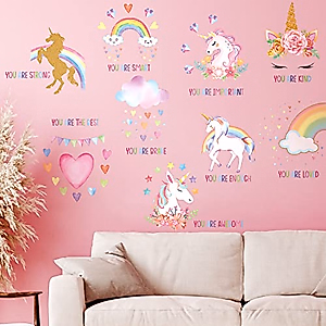 9 Pieces Unicorn Room Decal for Girls Bedroom Unicorn Rainbow Wall Decals Removable Inspirational Wall Decal Unicorn Wall Stickers Decor for Girls Kids Bedroom Nursery Birthday Party (Lovely Style)