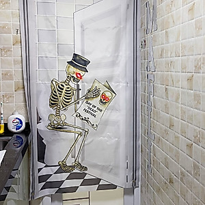 Tatuo Skeleton Door Decorations Skeleton Door Cover Halloween Bathroom Backdrop Background Halloween Indoor Decoration Party Supplies, 30 x 60 Inches