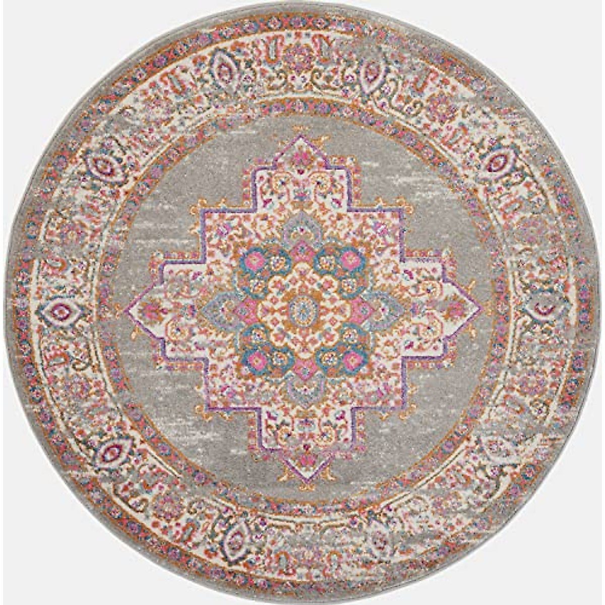 Nourison Passion Grey 8' x Round Area -Rug, Boho, Traditional, Easy -Cleaning, Non Shedding, Bed Room, Living Room, Hallway, (8' Round)