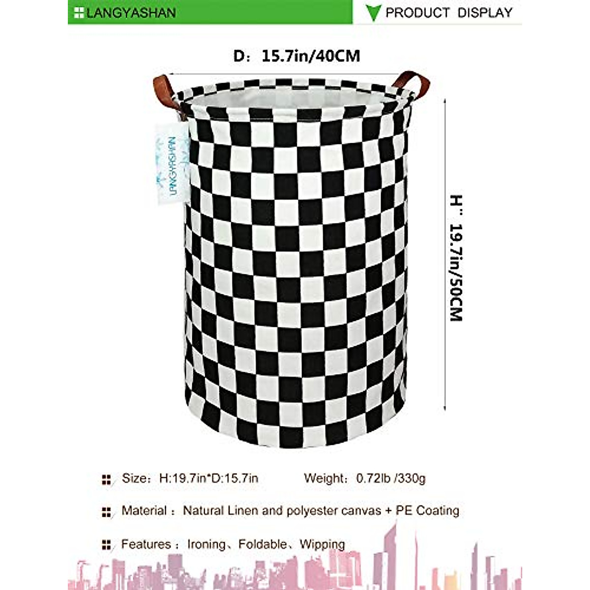 LANGYASHAN Laundry Basket Canvas Fabric Collapsible Organizer Basket for Storage Bin Toy Bins Gift Baskets Bedroom Clothes Children Nursery Hamper (Racing Flag)