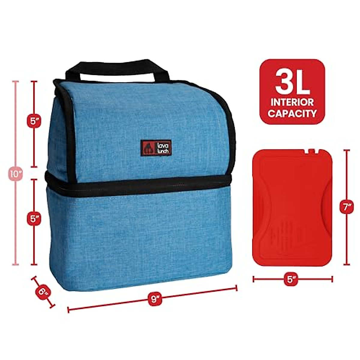 Lava Lunch Patented Heated Lunch Box - Insulated Bag with Microwaveable Heat Packs - 3 Liter Capacity for Meals - Keeps Food Warm for Up To 5 Hours - Gift for Men, Women, & Kids - Blue