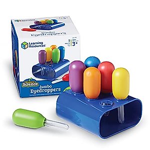 Learning Resources Jumbo Colorful Eyedroppers - Set of 6 with Stand, Ages 3+, Science Class Tools, Preschool Science, Sensory Accessories,Droppers for Kids,Back to School Supplies,Teacher Supplies