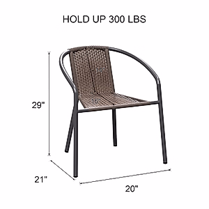 TANGJEAMER 4 Pack Patio Stackable Rattan Chairs, Indoor-Outdoor Restaurant Wicker Dining All-Weather Armchair Stack Chair, Brown