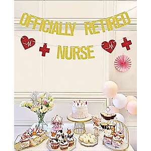 Officially Retired Nurse Banner Gold Red Glitter, Retirement Party Decorations, Nurse Party Decorations, Nurse Decorations for Party, Happy Retirement Banner, Nurse Retirement Party Decorations