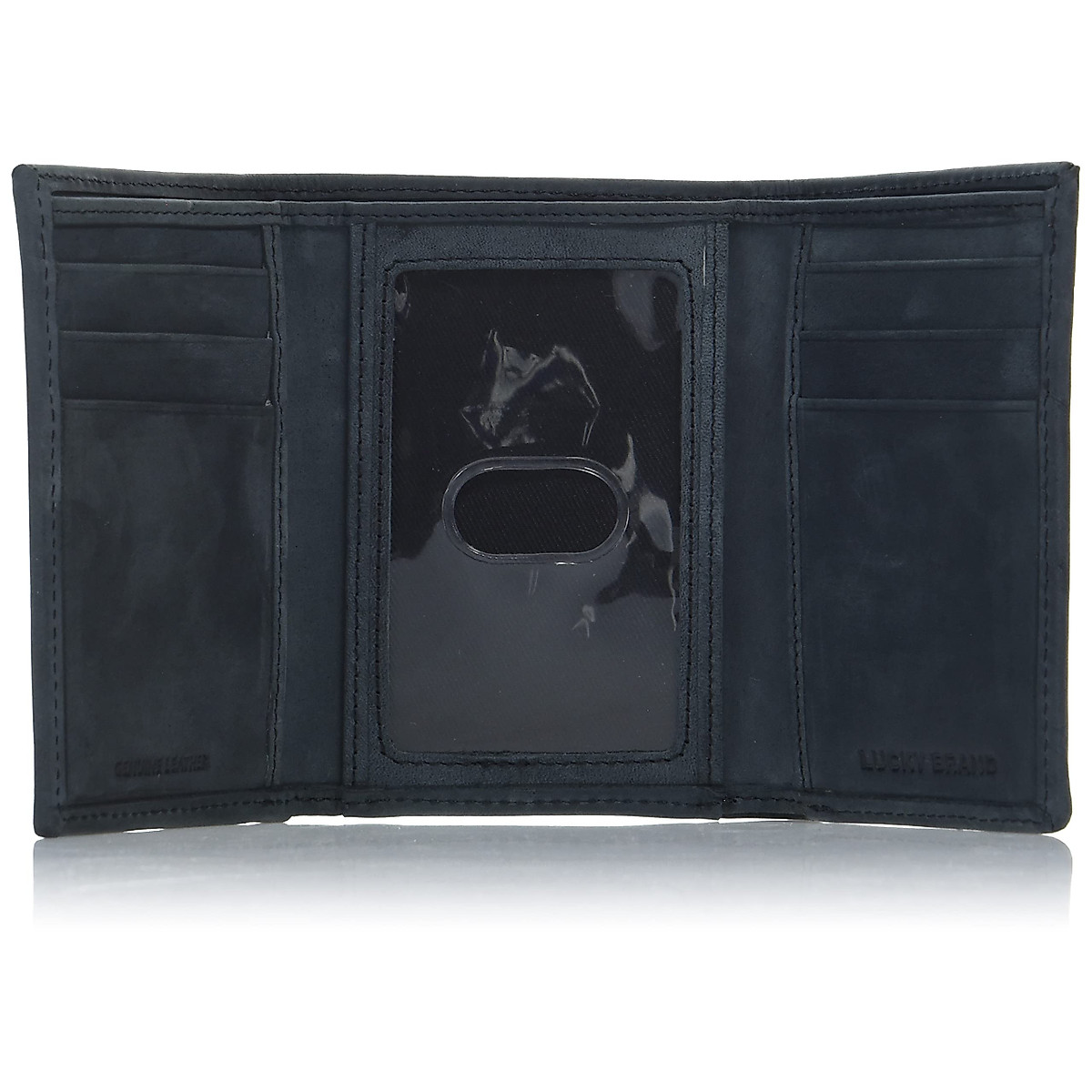 Lucky Brand Men's Trifold and L Wallet, Flag Embossed Leather-Black, Tri-Fold