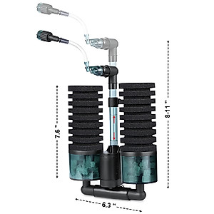 QANVEE Aquarium Sponge Filter Bubbler with Ultra Quiet Water Pump and Ceramic Balls for Fish Shrimp Breeding Tank (Filter M(15-50 Gallon))