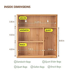 Empaxum Bamboo Ziplock Bag Storage Organizer for Kitchen Drawer Baggie Organizer Dispenser with Lids for Drawer Food Storage Bag Organizer for Gallon, Quart, Sandwich and Snack Bags