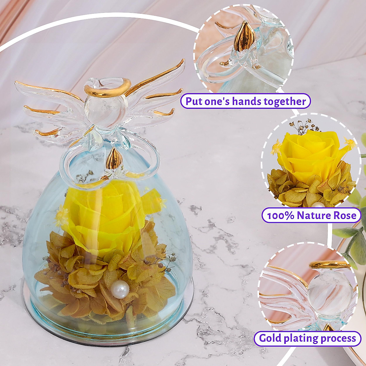 ANLUNOB Romantic Gifts for Grandmother from Granddaughter Angels Décor Mothers Day Preserved Real Flowers Christian Gifts Memorial Gifts Mother in Law
