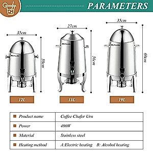 Hot Beverage Dispenser Chafer 13L Stainless Steel coffee Chafer Urn Hot Coffee Chafer Urn Beverage Dispenser for Coffee Chocolate Juice Tea Hot & Cold Drinks About 50cup (13L)