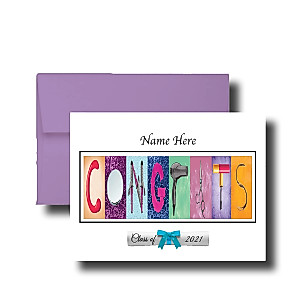 Customized Cosmetology School Congrats Class of 2023, 2024, Hair Dresser Stylist, Graduation Cards,5"x7" Flat or Folded Card Choice envelope color,Custom Grad, Letter Art, Scroll, School, College