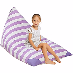 Aubliss Stuffed Animal Storage Bean Bag Chairs Cover, 50"x 35" Extra Large Bean Bags Chair for Kids & Adults, Beanbag Toy Storage for Boys Girls - Premium Cotton Canvas Purple Stripe