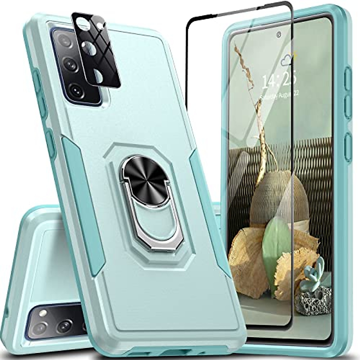 Oneagle for Samsung Galaxy S20 FE Case 5G, [4 in 1 ] S20 Fe 5G Case with [9H Glass Screen Protector+ Lens Protector] Built in [ 360° Ring Stand] Military Shockproof Phone Case for Samsung S20 Fe