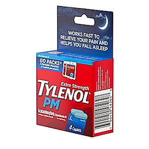 Tylenol PM Extra Strength Nighttime Pain Reliever Sleep Aid Caplets, 500 mg Acetaminophen, 25 mg Diphenhydramine HCl, Relief for Nighttime Aches & Pains, Travel Size, 2 Packs of 2 Caplets