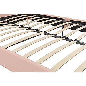 Novogratz Her Majesty Upholstered Linen Bed, Tufted Wingback Design and Wooden Legs, Queen Size - Pink Linen