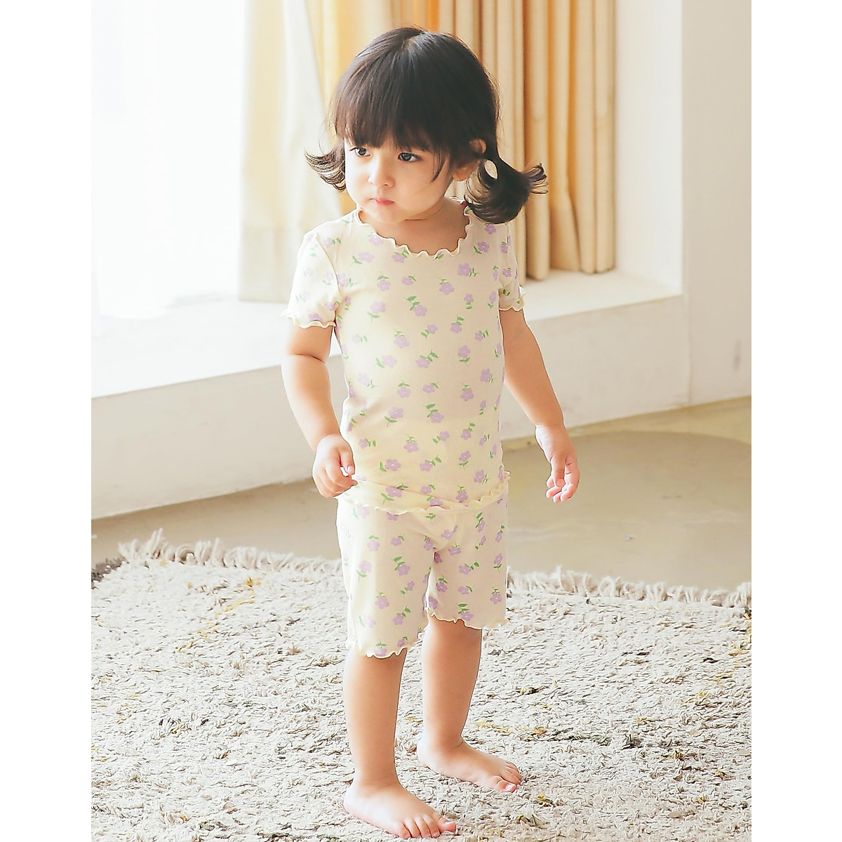 Vaenait Toddler Kids Toddler Sleepwear Pajamas 2pcs Set Shirring Purple Blossom XS