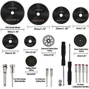 Cutting Discs Wheel Set for Dremel Rotary Tool Accessories, HSS Circular Saw Blades Diamond Resin Cutting Wheel Kit with 1/8" Mandrels for Wood Plastic Metal Cutting