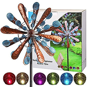HDNICEZM Solar Wind Spinner New 75in Multi-Color Seasonal LED Lighting Solar Powered Glass Ball with Kinetic 360 Degrees Swivel Wind Spinner Dual Direction for Patio Lawn & Garden