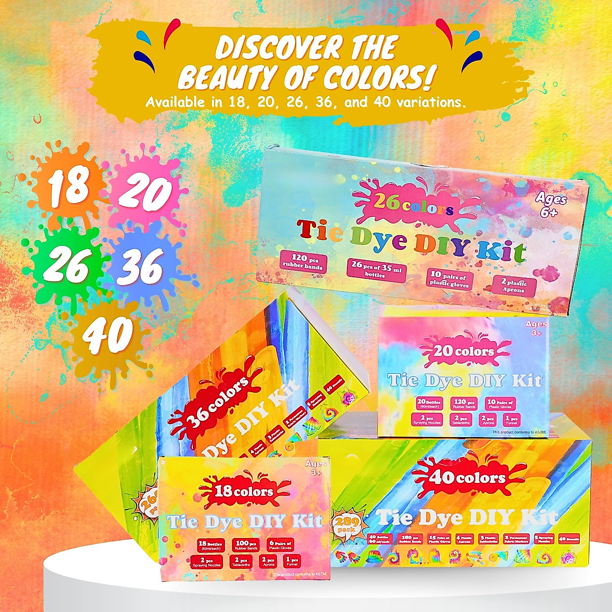 Tie Dye Kit for Kids & Adults - Complete DIY Tie Dye Set w/Tie Dye Powder in Tie Dye Refill Packets -Fun Kids Tie Dye Kit w/Nozzle Spray Tie Dye Kit for Fabric - Dye for Clothing (Pack of 40, 60 ml)