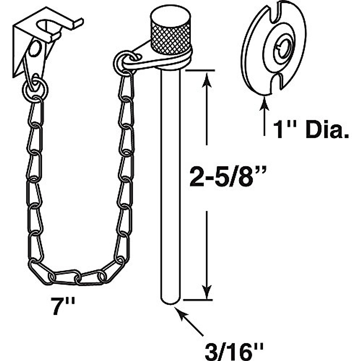 Defender Security U 9858 Sliding Patio Door Pin, 3/16 In. x 2-5/8 In., Steel Pin and Retaining Ring, Chrome Plated Finish (Single Pack)