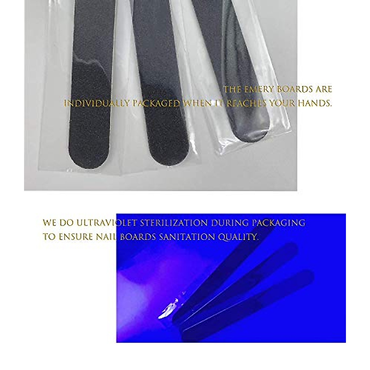 Pasasfashion Two Way Emery Nail File Board 180/240 Grit for Gel Nail/Acrylic Nail/Nail Polish (No Letter Matte Black 10 pics in)