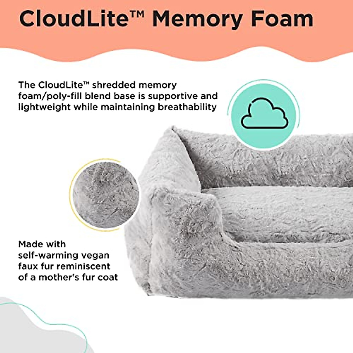 Best Friends by Sheri Soothe & Snooze Lounge Lux Memory Foam Rectangular Dog Bed, Washable, Grey, Medium 30" x 20"