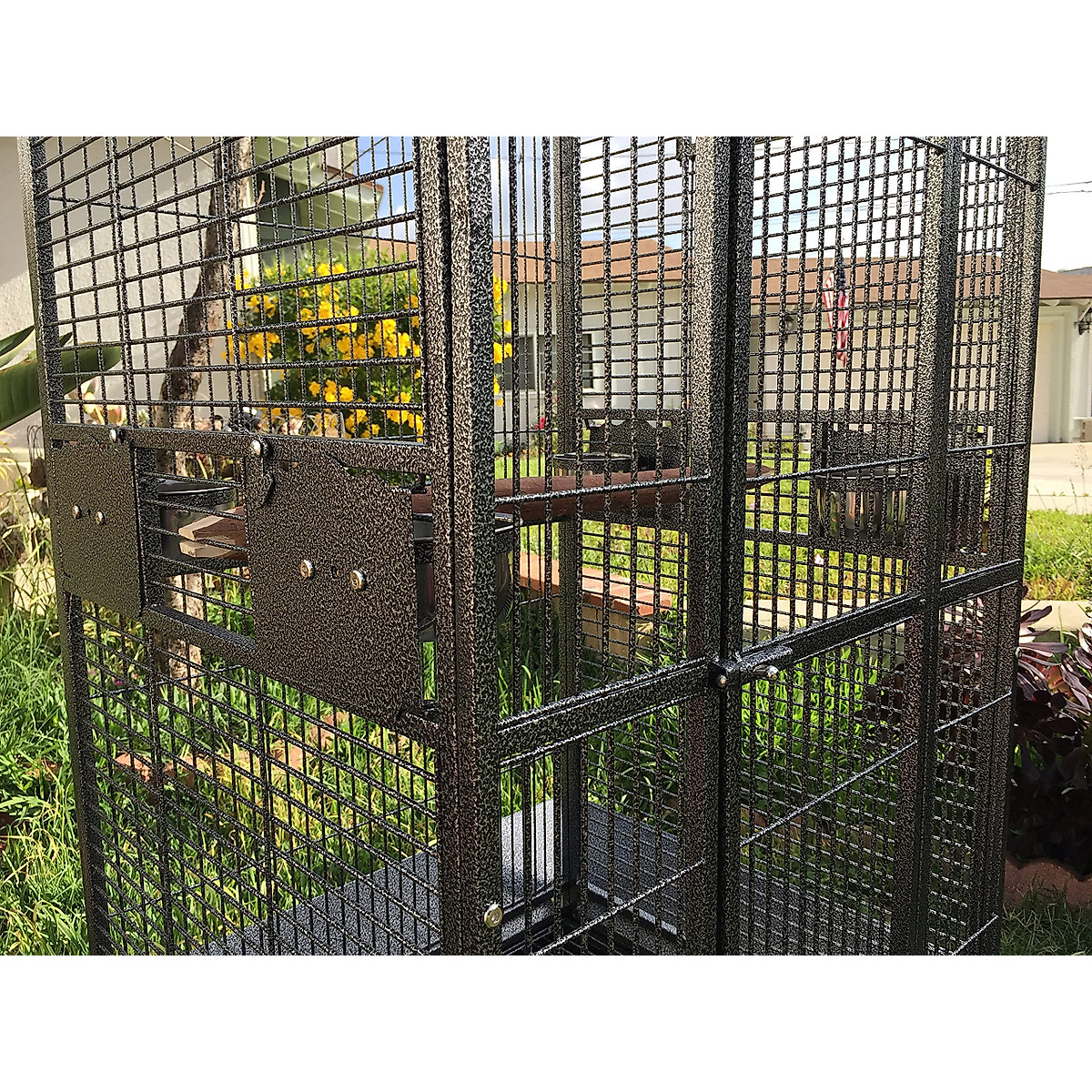Large Elegant and Durable Wrought Iron Double Ladders Open Play Top Bird Parrot Rolling Cage, Include Seed Guard