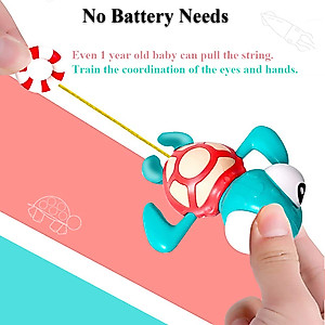 NEXTAKE Pull String Baby Bath Toy Pull & Go Turtle Cute Swimming Turtle Windup Clockwork Bathtub Toy for Toddlers
