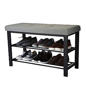 Simplify Storage Bench, Shoe Rack, Ottoman, Tufted, Padded Seating for Entryway, Bedroom, Closet & Hallway, Grey