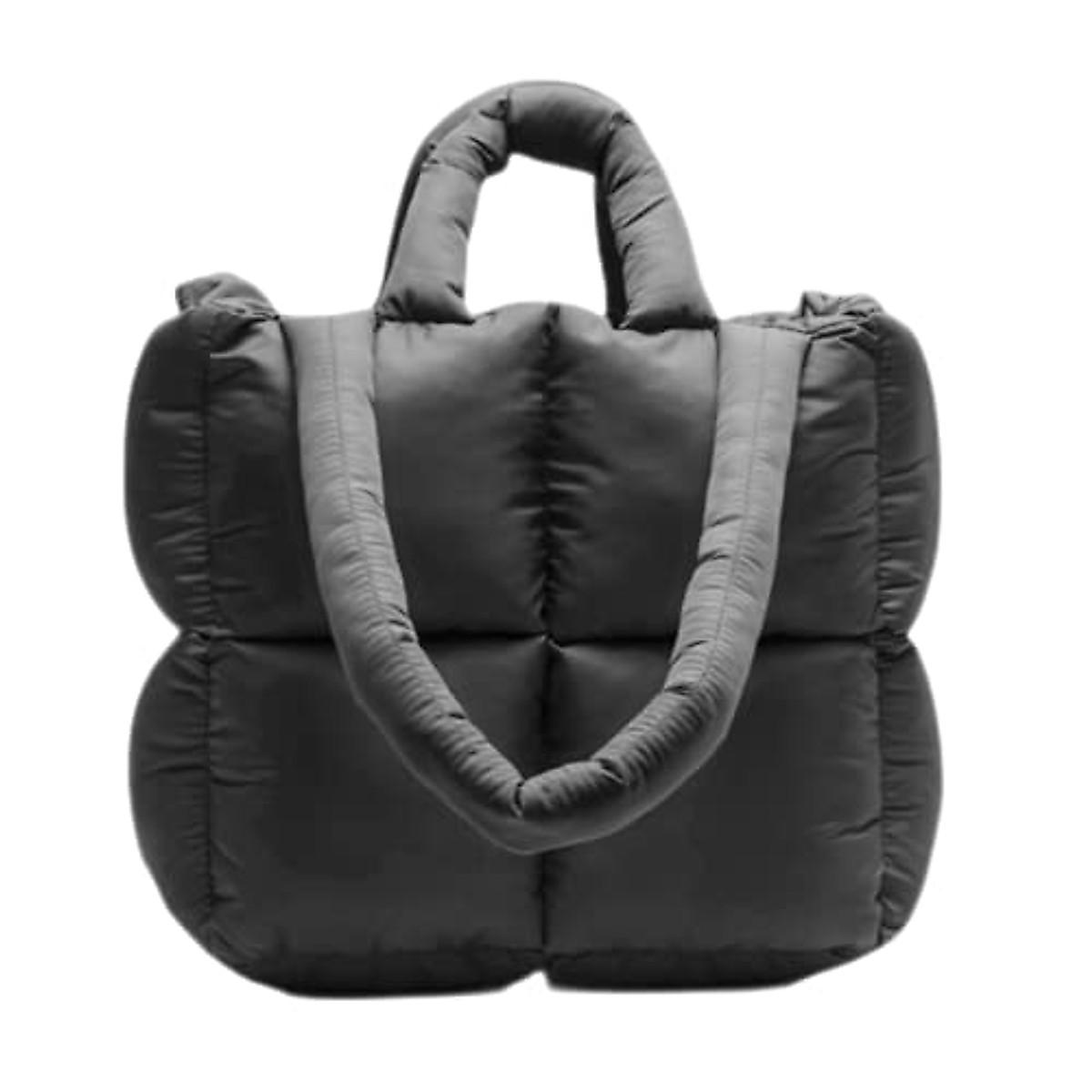 Women Padded Shoulder Bag Luxury Check Tote Bag Soft Pillow Handbag Quilted Puffy High Capacity Underarm (black)