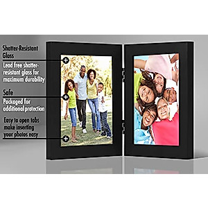 Americanflat Hinged 5x7 Picture Frame in Black - Double Picture Frame with Engineered Wood and Shatter Resistant Glass for Tabletop Display (Pack of 2)