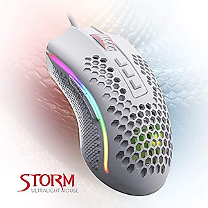 Redragon M808 Storm Lightweight RGB Gaming Mouse, 85g Ultralight Shell - 12,400 DPI Optical Sensor - 7 Programmable Buttons - Precise Registration - Super-Lite Cable - White