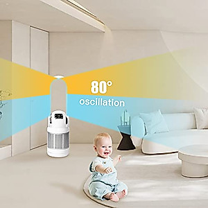 HEATIT Bladeless Fan with Remote and Air Purifier Tower Fan 80° Oscillating with 8 Speeds 8H Timer Air Circulator Fan for Home Bedroom Kitchen and Office White