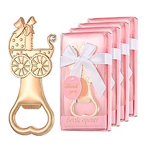 24 Pieces/packs Pink Baby Carriage Shaped Bottle Openers，Girl or Boy Baby Shower Favors, Gifts or Decorations for Guests with Gift Boxes Party Return Souvenirs Giveaways Bulk