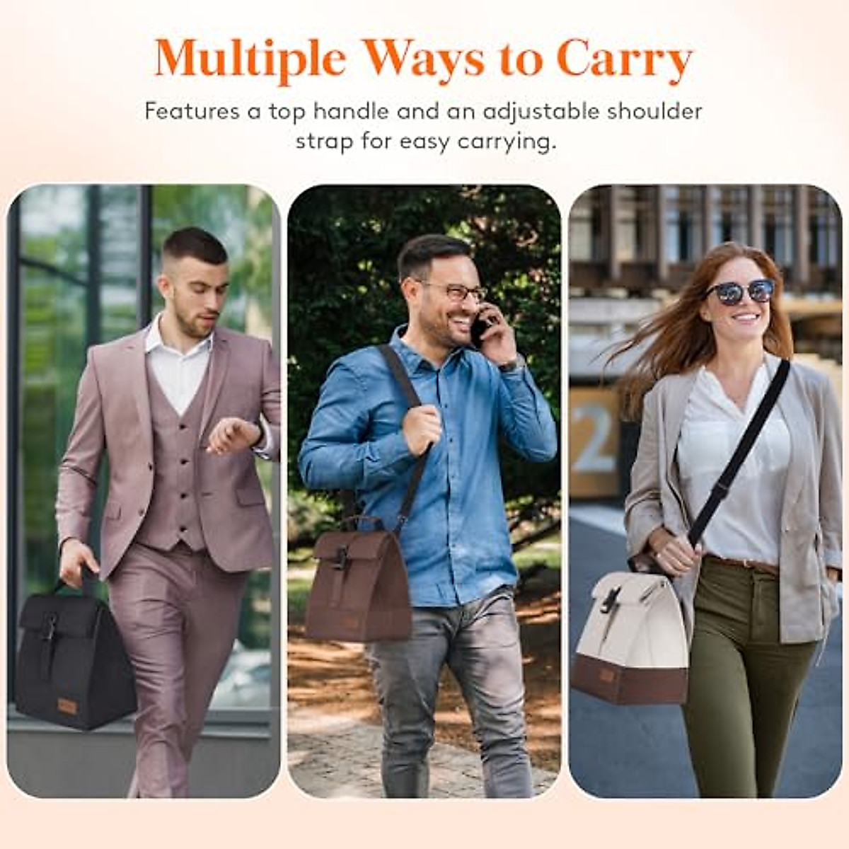 Lifewit Insulated Lunch Bag Rolltop, Reusable Lunch Box for Men Women Adults with Adjustable Shoulder Strap, Foldable Lunchbox Leakproof Cooler Bag for Office Work Picnic, 8L Black