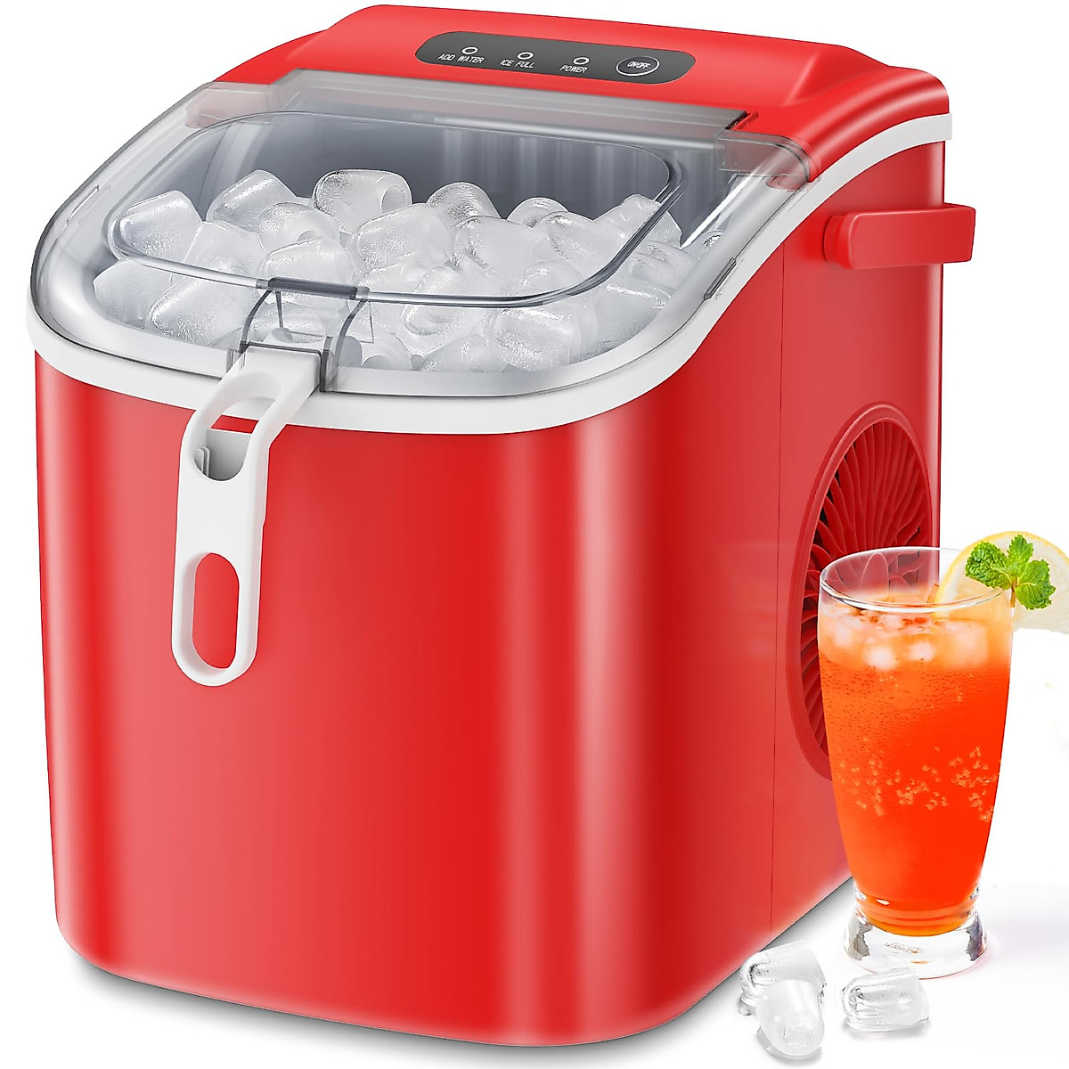 Xbeauty Countertop Ice Maker Machine 6-Minute Fast Bullet Ice Simple Handle Automatic Cleaning Suitable for Household Small Student Dormitory and Bar Party - Red