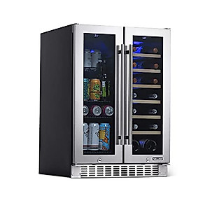 NewAir 24” Wine and Beverage Refrigerator, 18 Bottle and 60 Can Dual Zone Wine Fridge, Built-in Wine Cooler, Stainless Steel Mini Fridge for Bedroom, Kitchen Cabinet, Bar Cabinet, Home Office